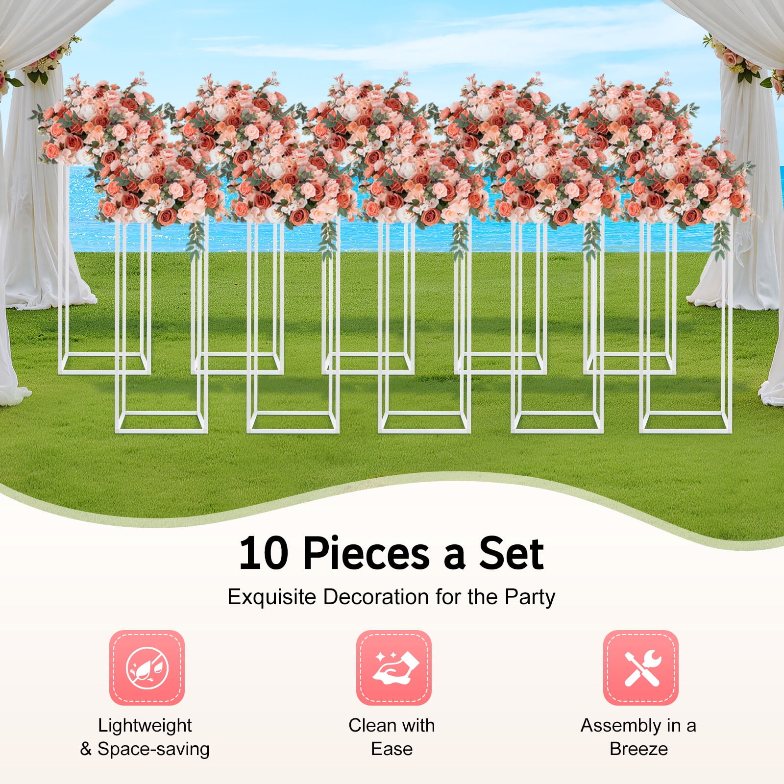 10 Pieces White Flower Stand, Wedding Flower Stand, Rectangular Flower ...
