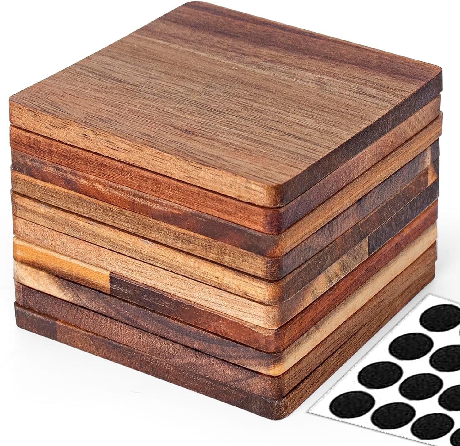 10 Pieces Wood Coasters, 4 Inch Square Acacia Wooden Coasters for ...