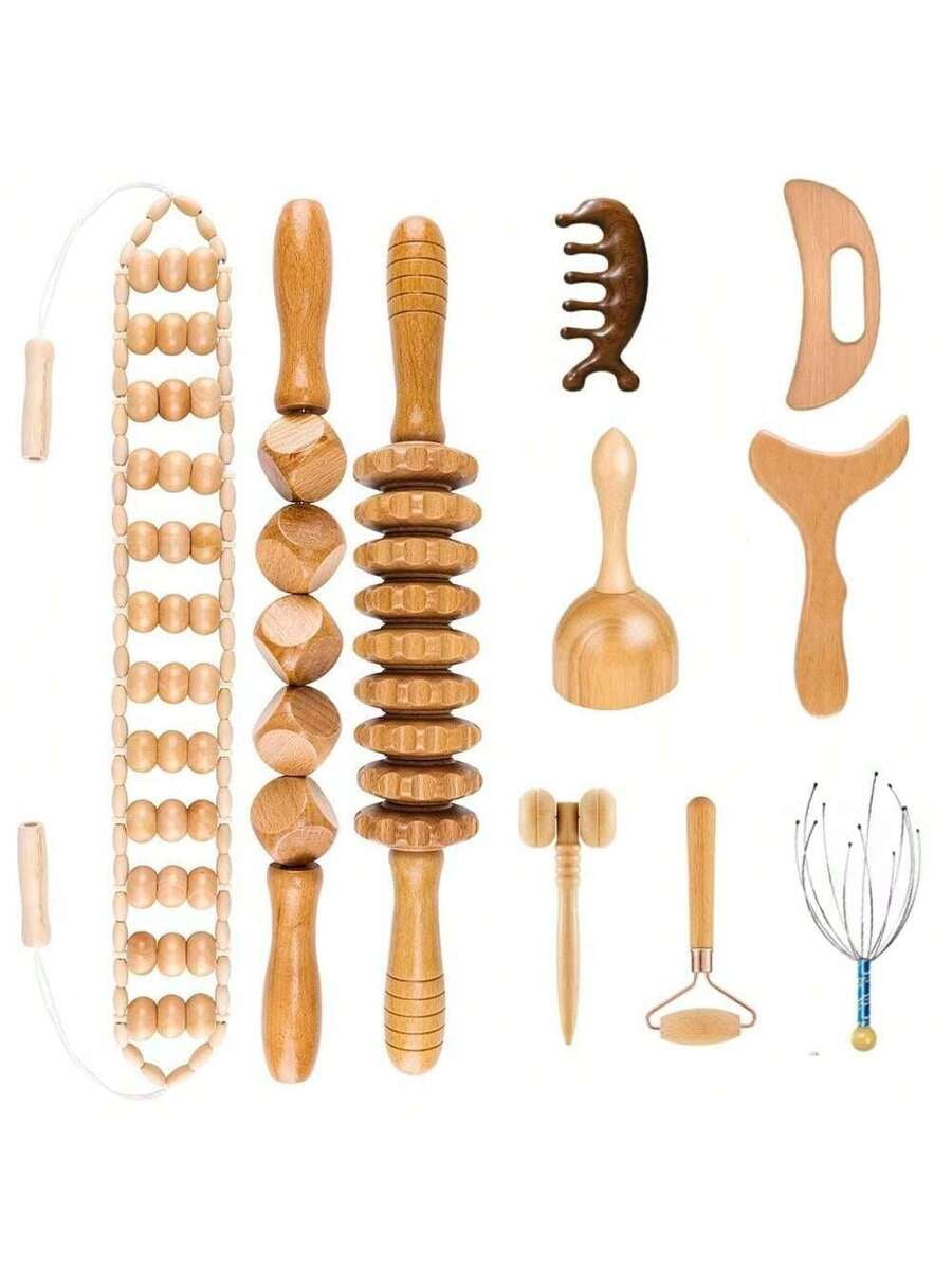 10 Pieces Wood Massage Tools Wooden Kit Therapy Tools Massage Roller ...