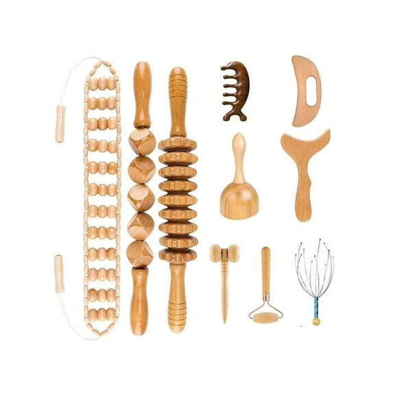 10 Pieces Wood Massage Tools Wooden Kit Therapy Tools Massage Roller ...