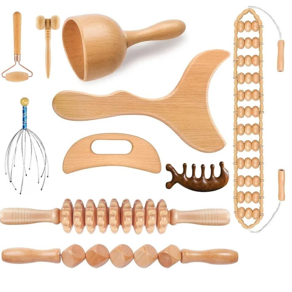 10 Pieces Wood Massage Tools Wooden Kit Therapy Tools Massage Roller ...