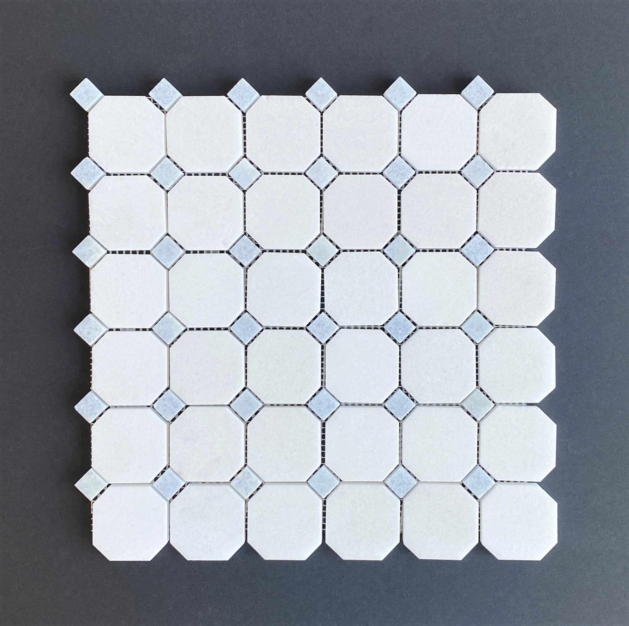 10-Pieces of Thassos White Octagon and Blue Celeste Dot Marble Mosaic ...