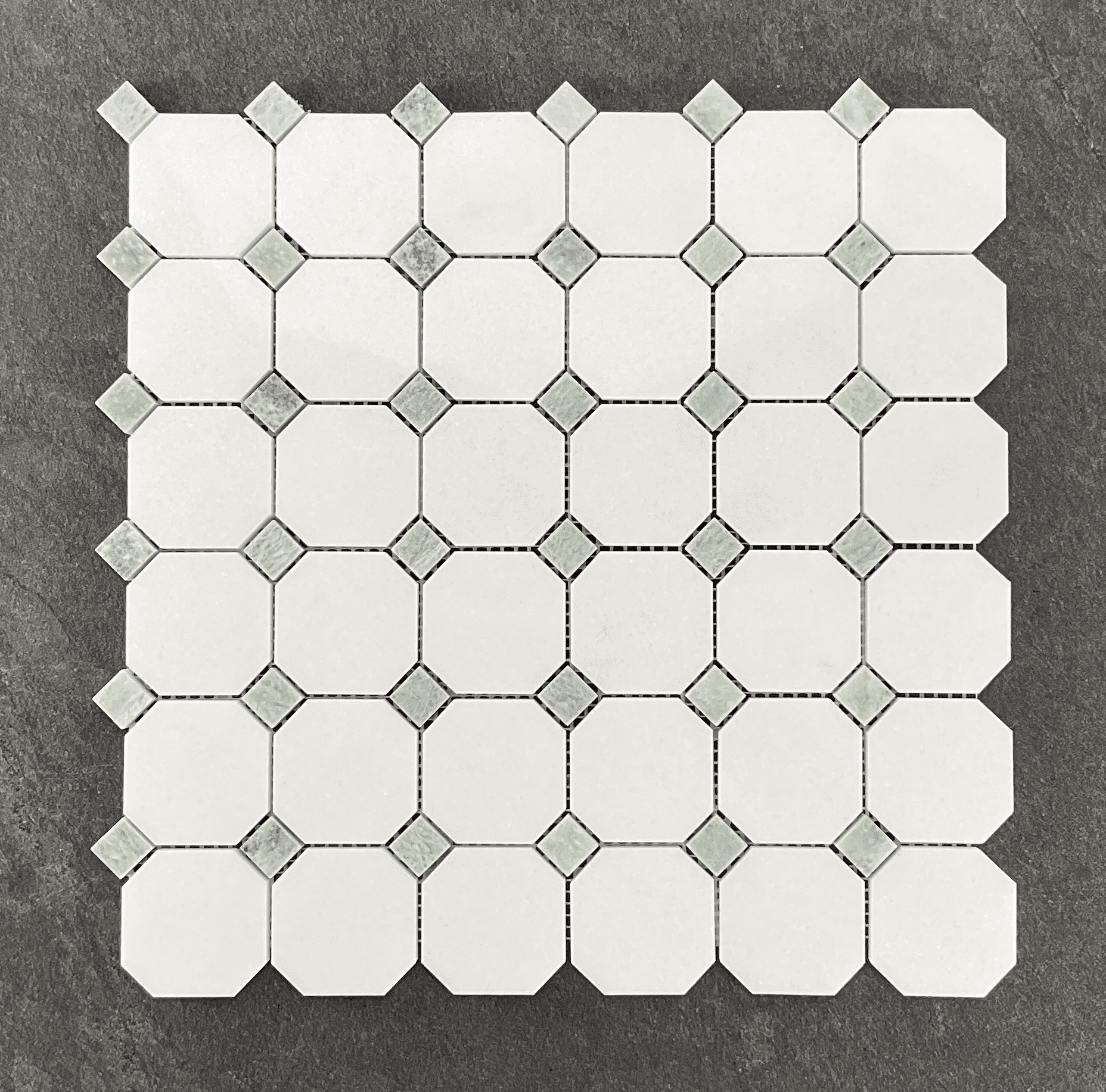 10-Pieces of Thassos White Octagon and Ming Green Dot Marble Mosaic ...