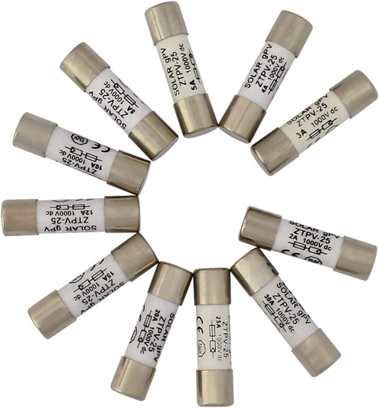 10 Pieces pv Fuse for Solar System 2A-30A 1000V DC Fuse - Walmart.com