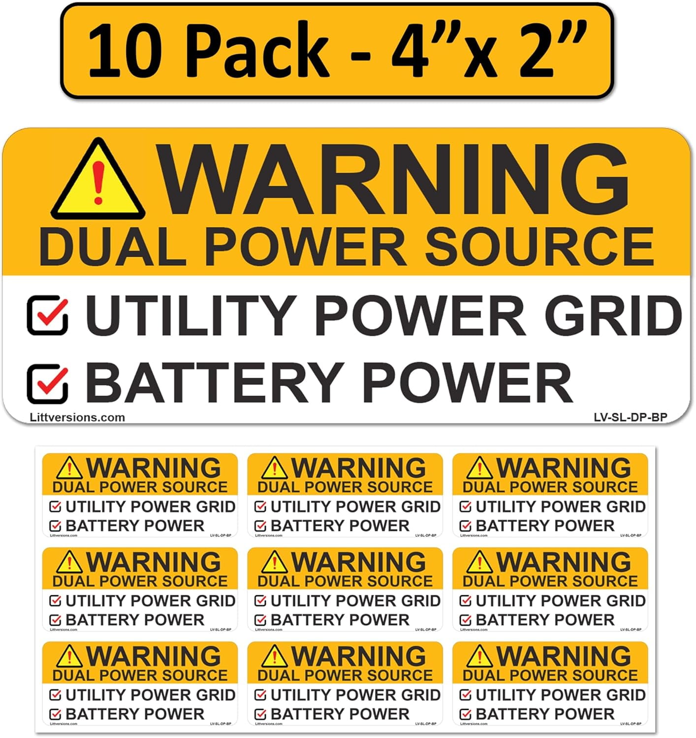 10 Pk 4"x 2" Solar NEC Complaint Warning Dual Source Utility Power Grid ...