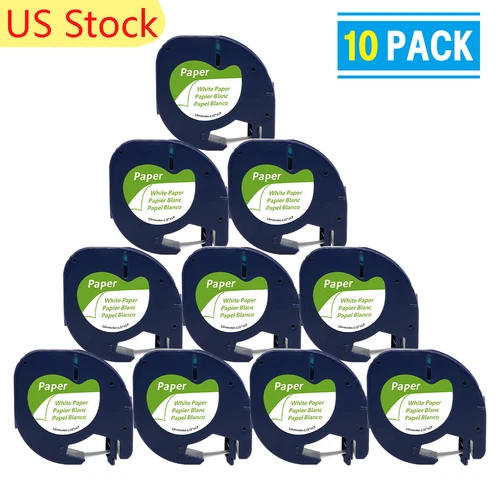 10 Pk Paper Tape For Dymo Letra Tag Lt100T Lt100H Lt 91330 Black On ...