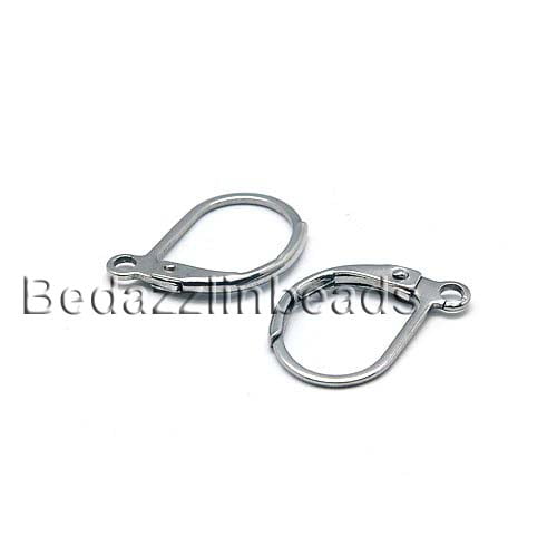 10 Plain Surgical Stainless Steel Hinged Leverback Silver Earring ...