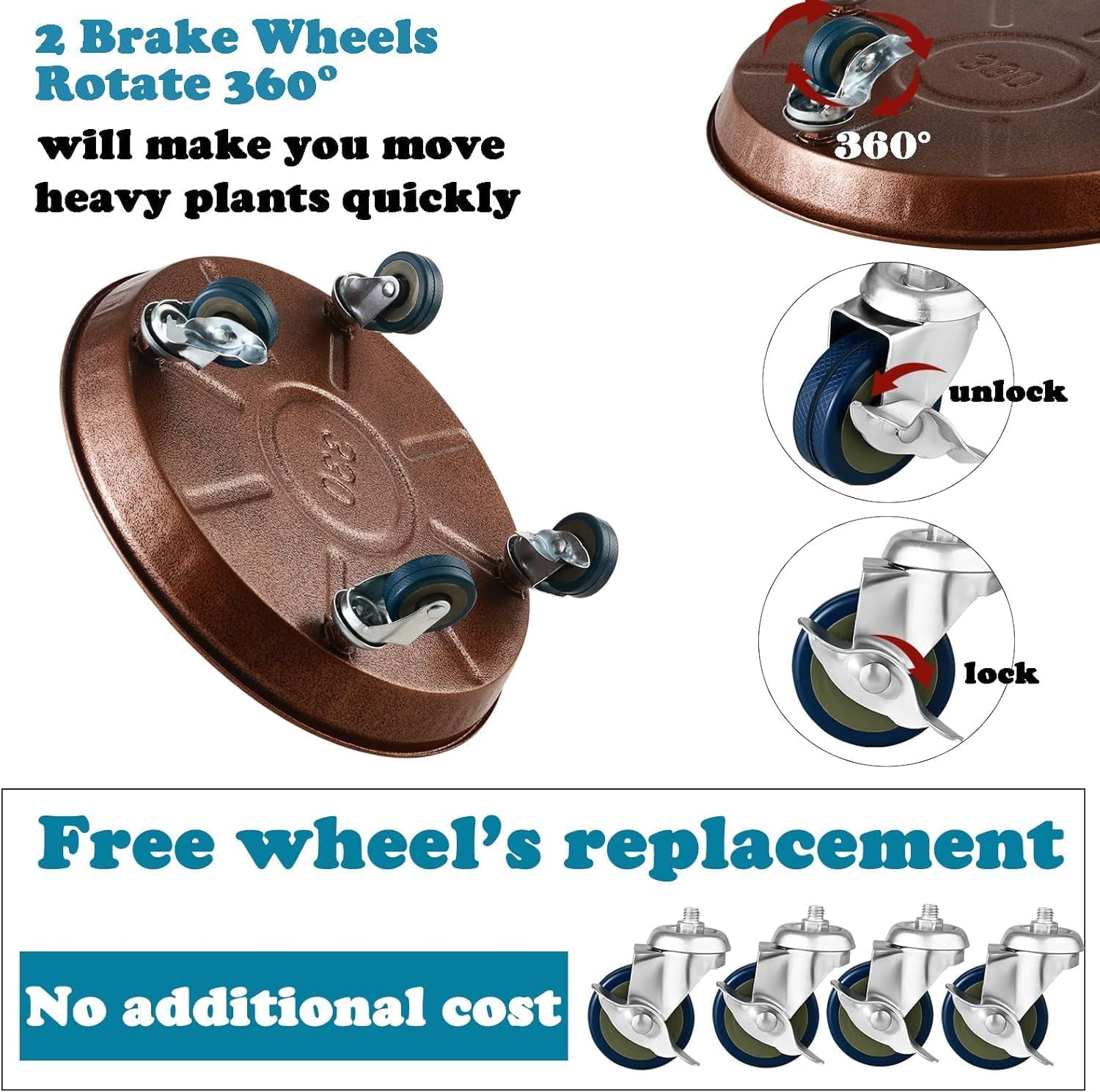 10" Plant Caddy with Rolling Wheels, Heavy Duty Plant Stand on Casters ...