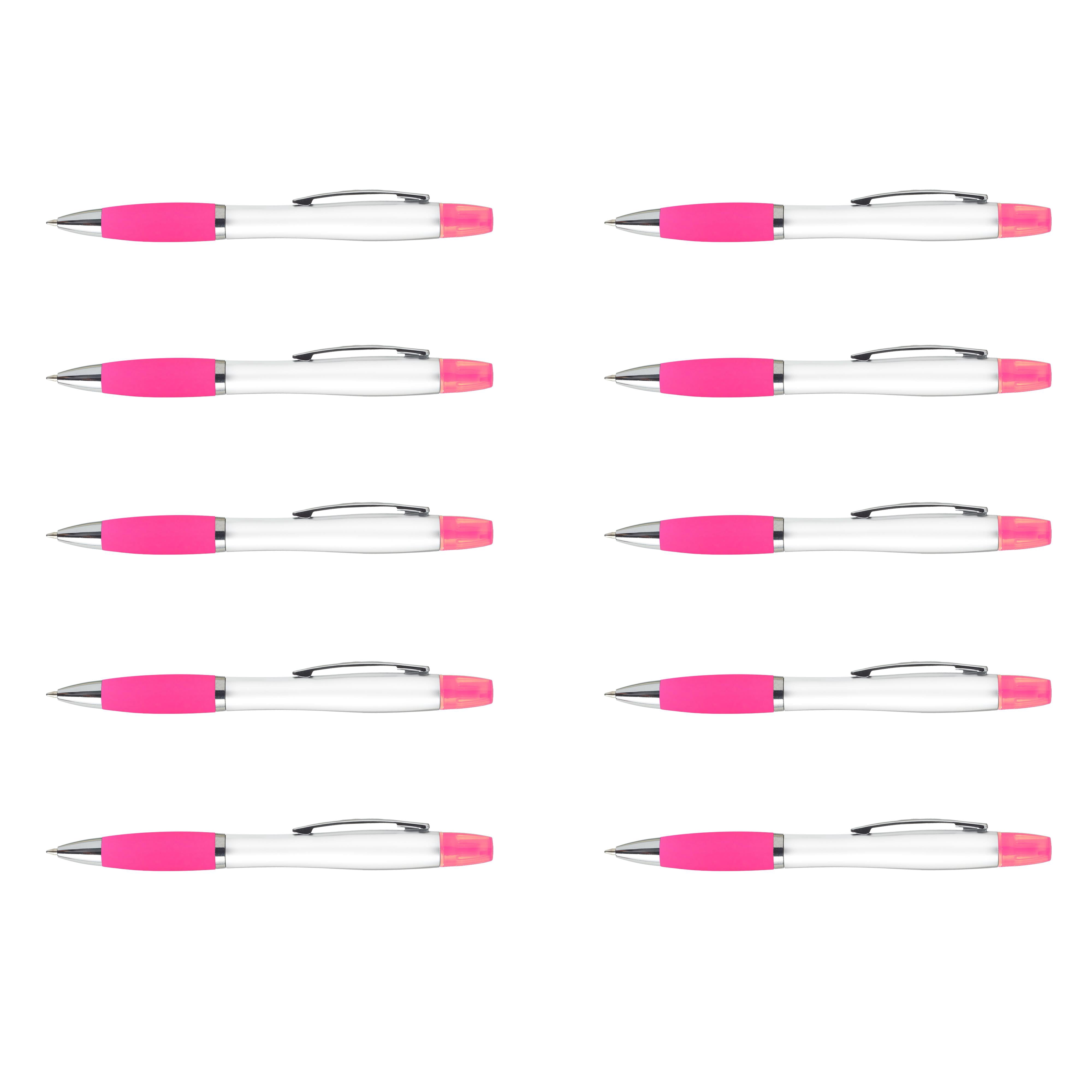 10 Plastic Highlighter Pens Pack - Rubber Grip, Black Ink - Pink ...