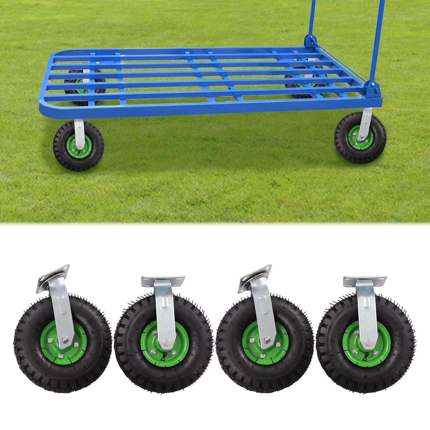 10" Pneumatic Caster, 4pcs Industrial Casters Wheels Heavy Duty Rubber ...