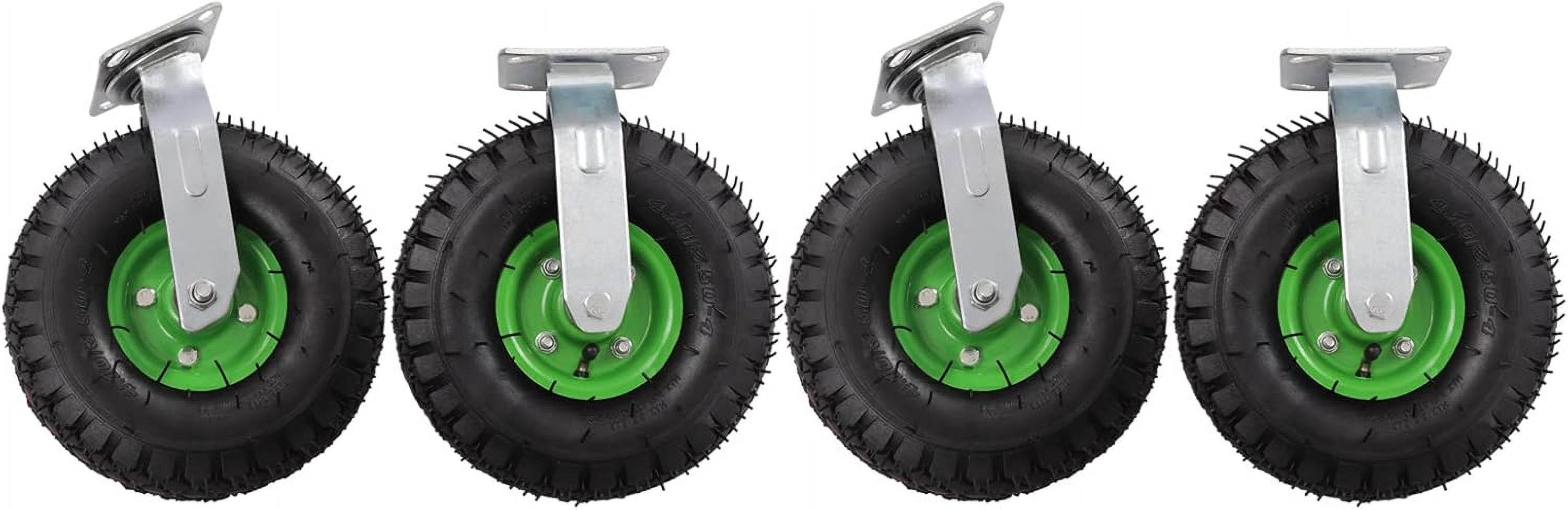 10" Pneumatic Caster Wheels Set, 4 Black Rubber Swivel Wheels, Heavy ...