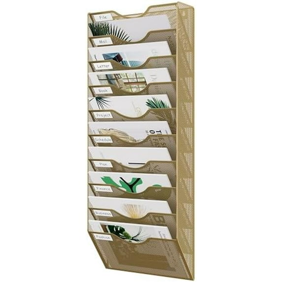 10 Pocket Mesh Wall File Organizer, Hanging Paper Folder Holder with ...