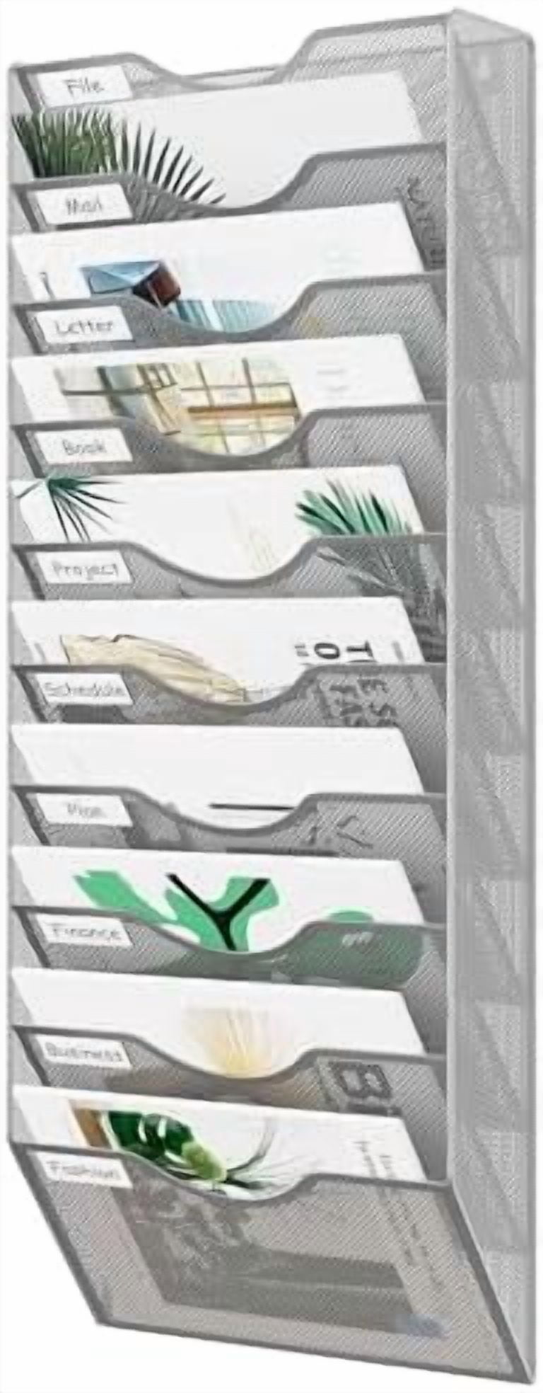 10 Pocket Mesh Wall File Organizer, Hanging Paper Folder Holder with ...