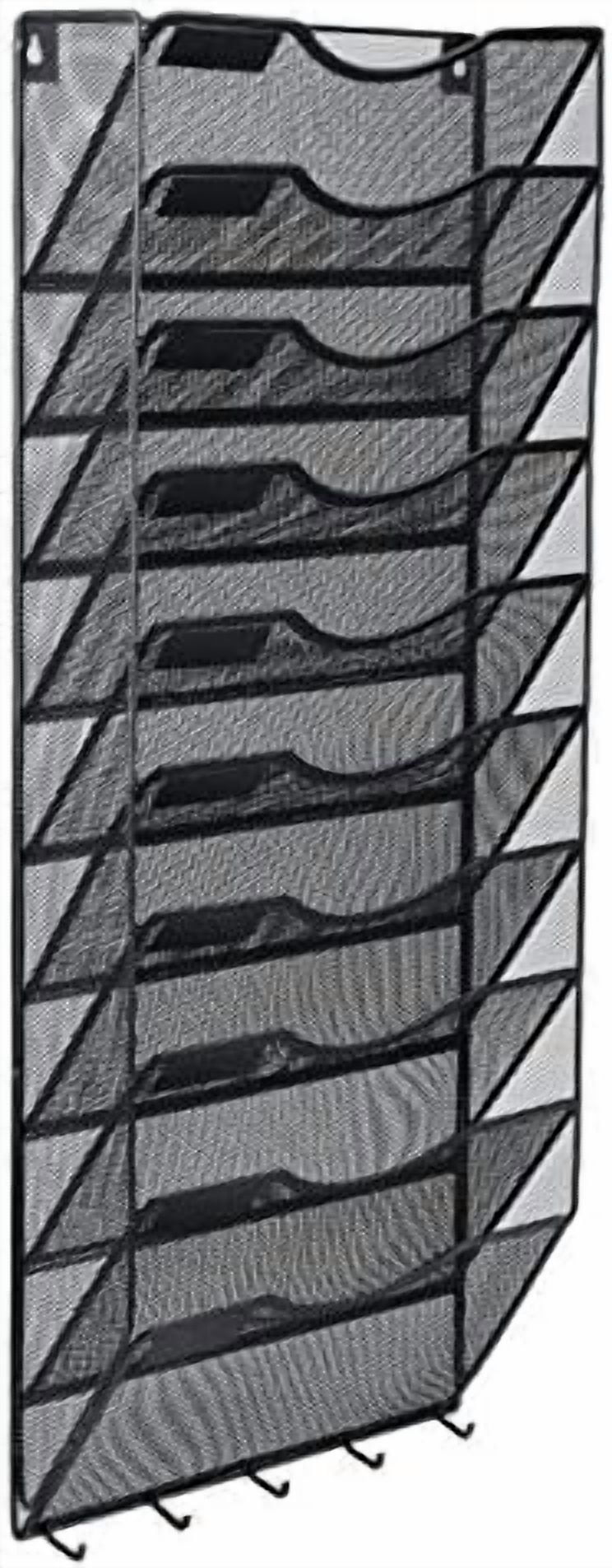 10 Pocket Mesh Wall File Organizer with Key Hooks, Hanging Paper Folder ...