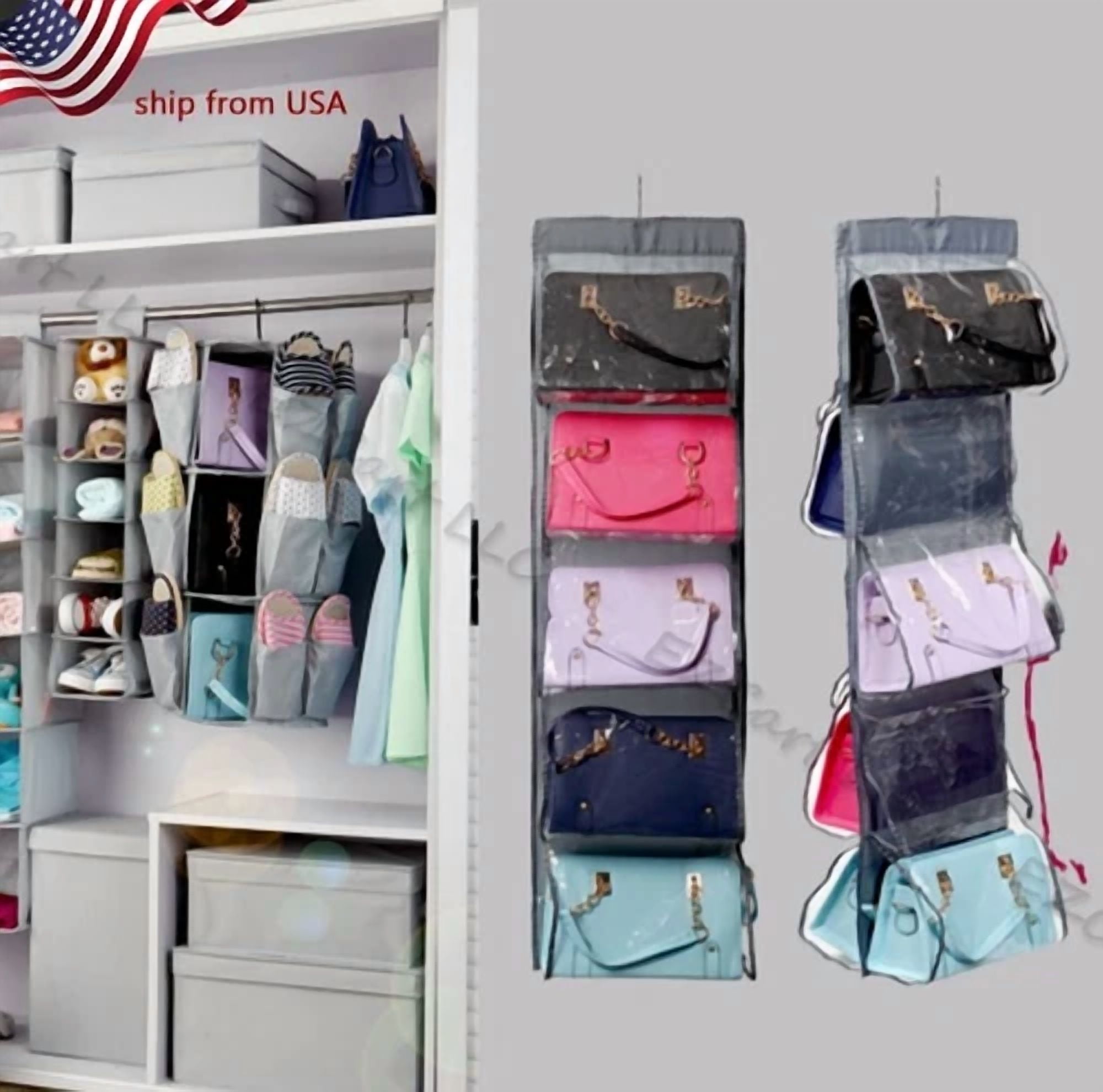 10 Pocket Shelf Purse Handbag Hanging Tidy Organizer Storage Closet ...