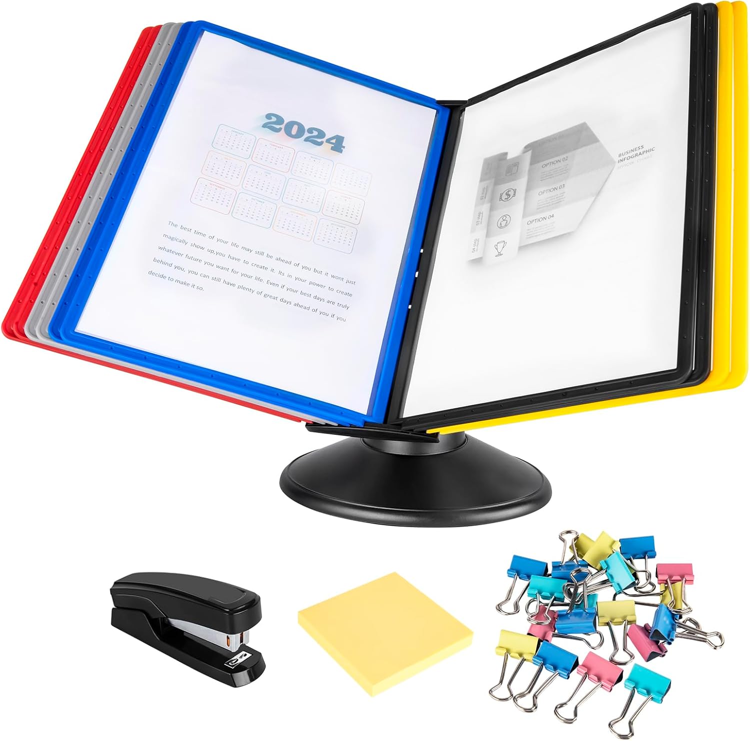 10 Pockets Desktop Reference Organizer With Base, Adjustable Desk ...