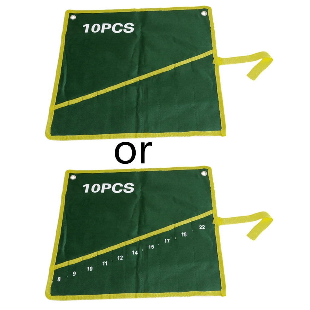 10 Pockets Durable Canvas Spanner Wrench Tool Roll Up Storage Bag ...