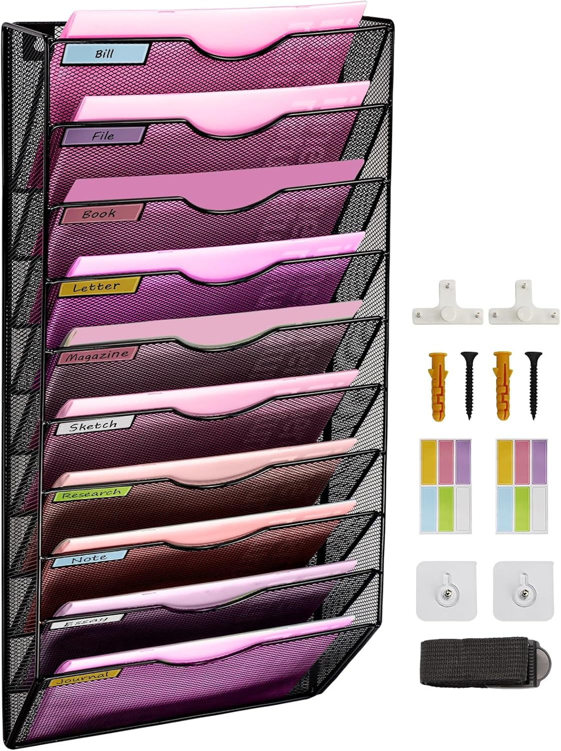 10 Pockets Mesh Wall File Holder Organizer Office Hanging File Folder ...