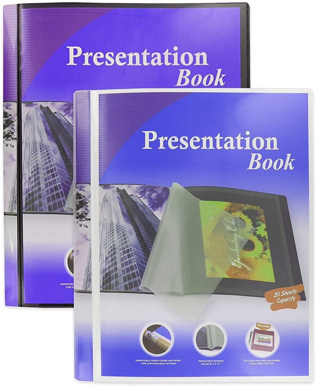 10 Pockets Presentation Book Permanent Binding Holds 8.5" x 11" with ...