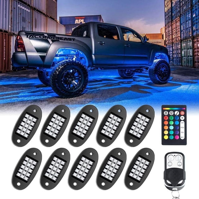 10 Pods RGB LED Rock Light Kit Bluetooth APP Control Underbody Glow ...
