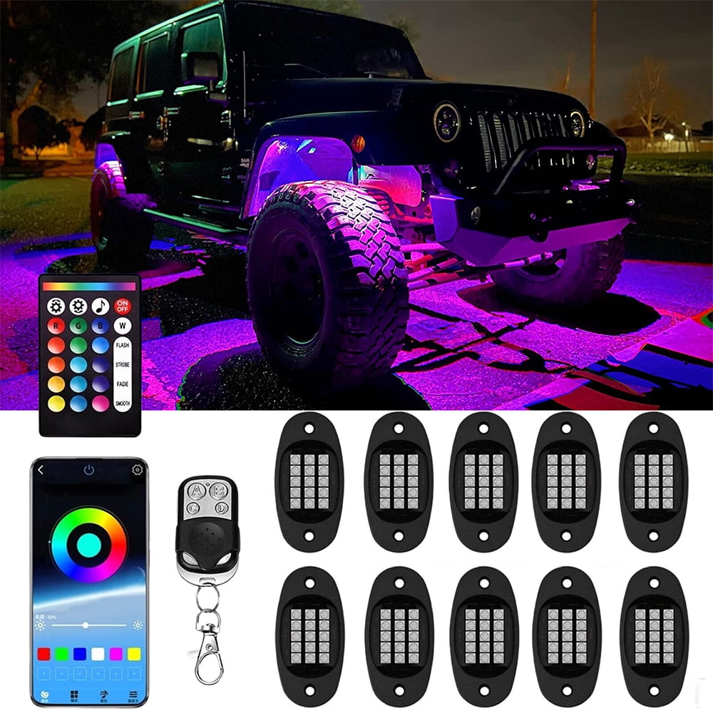 10 Pods RGB LED Rock Light Neon Music Underglow LED Kit - Walmart.com