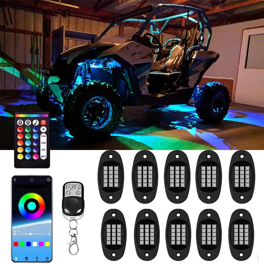 10 Pods RGB LED Rock Lights Waterproof RGB Multicolor Chasing Neon ...