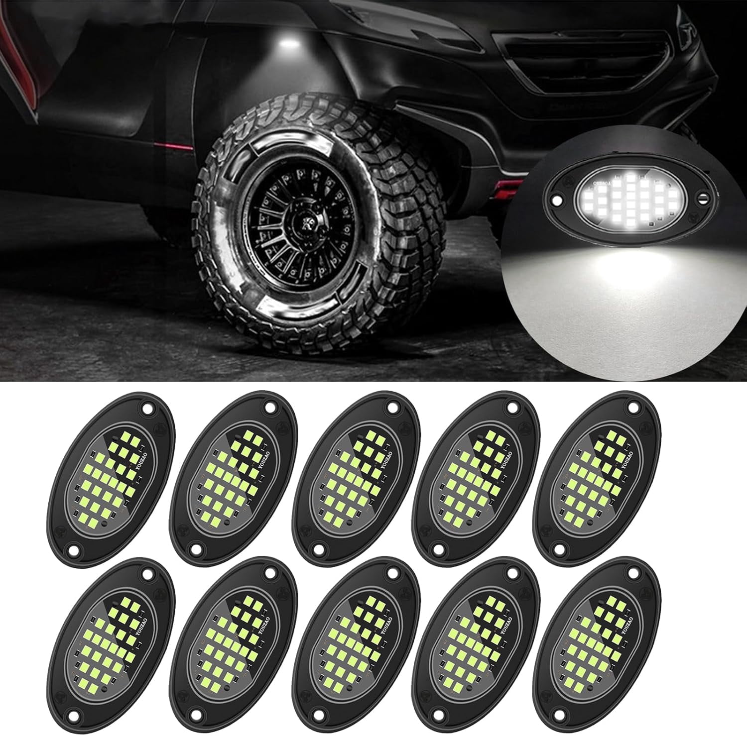 10 Pods Rock Lights Pure LED Lights for Car SUV Ambient Underglow ...