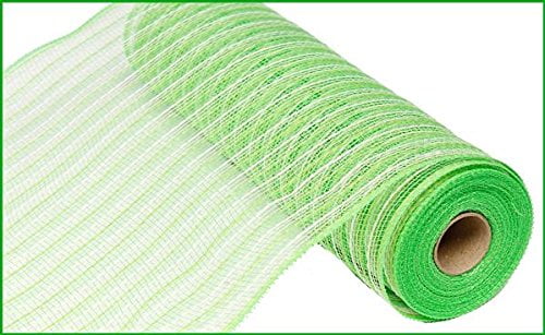 10" Poly Jute Deco Mesh Lime Green & Ivory Thin Stripe (10 Yards) 10.5 ...