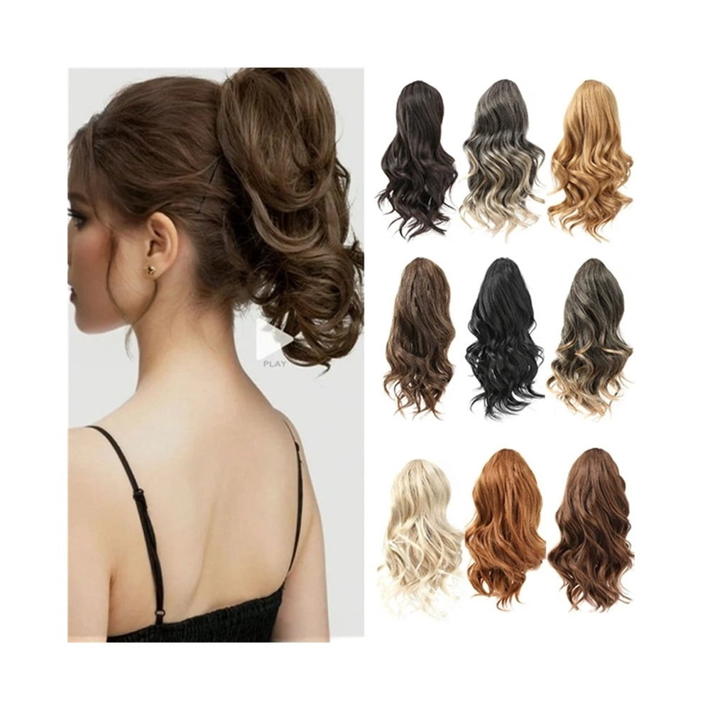 10" Ponytail Extension Synthetic Hair Claw Clip in Short Curly Wavy ...