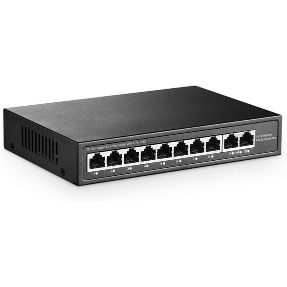 10 Port Mini Gigabit PoE Switch with 8 PoE+ Port, 2 Gigabit RJ45 Uplink ...