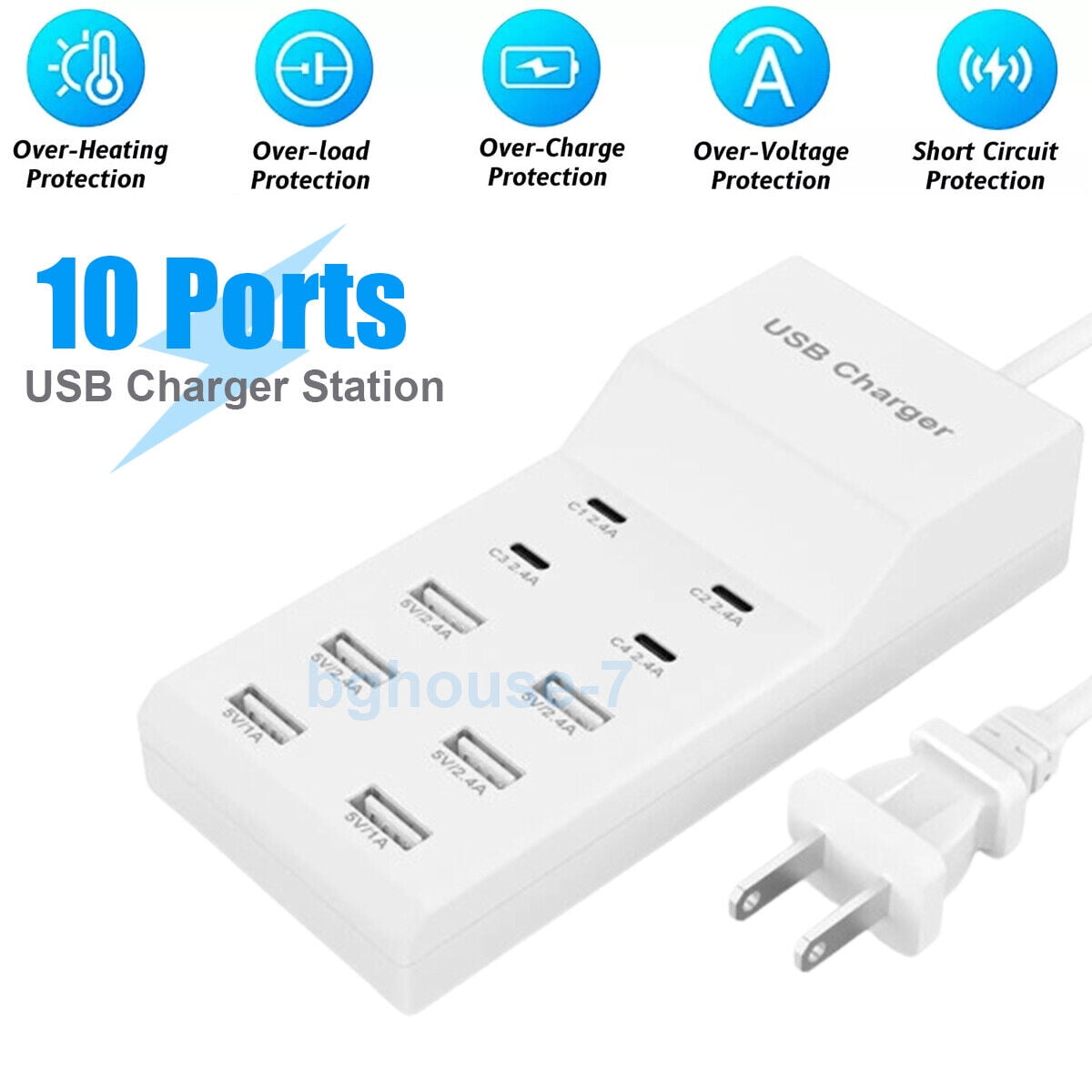 10-Port Multi USB C Charger Station Wall Type C Fast Charging Adapter ...