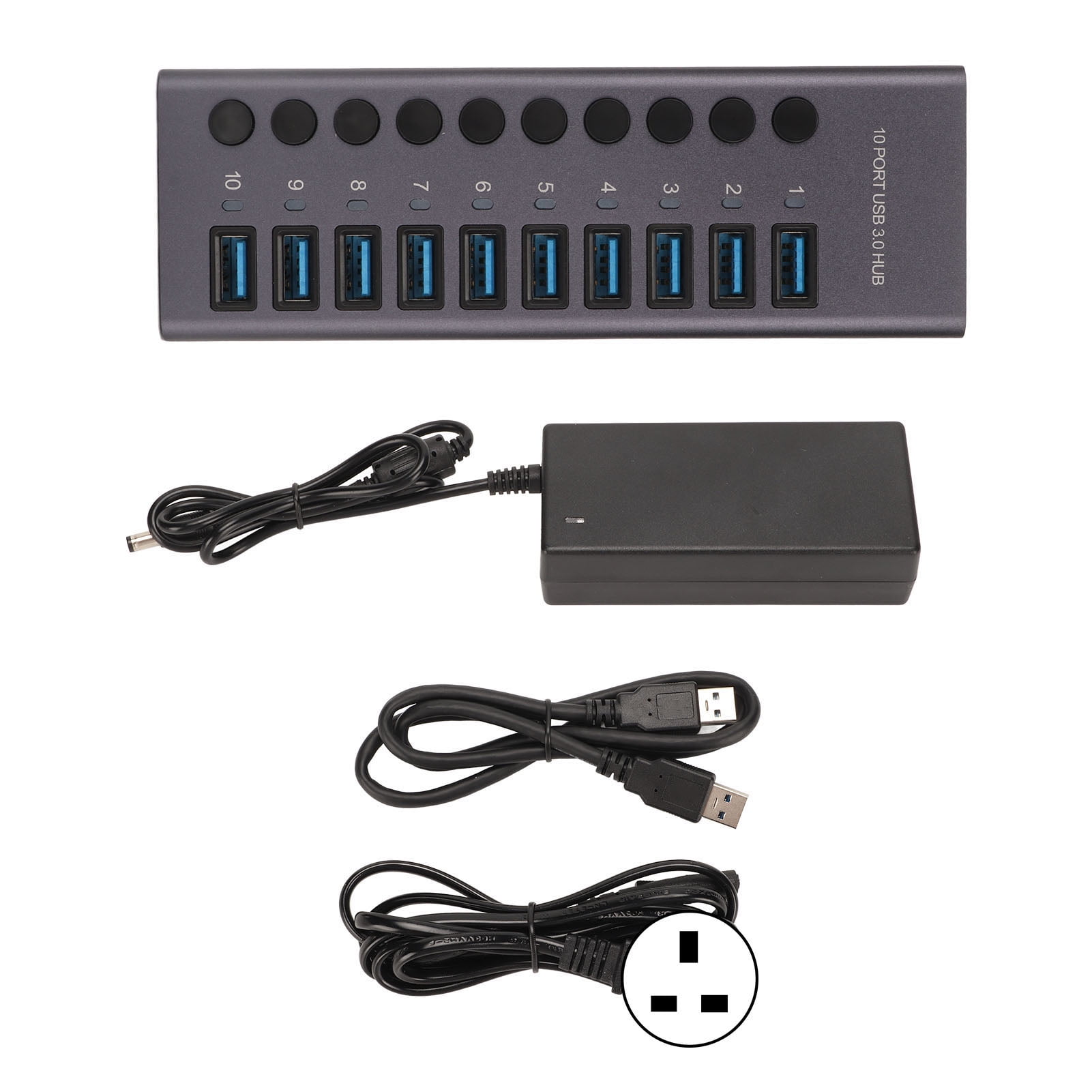 10 Port USB3.0 Hub Splitter Independent Power Supply Charging Data ...