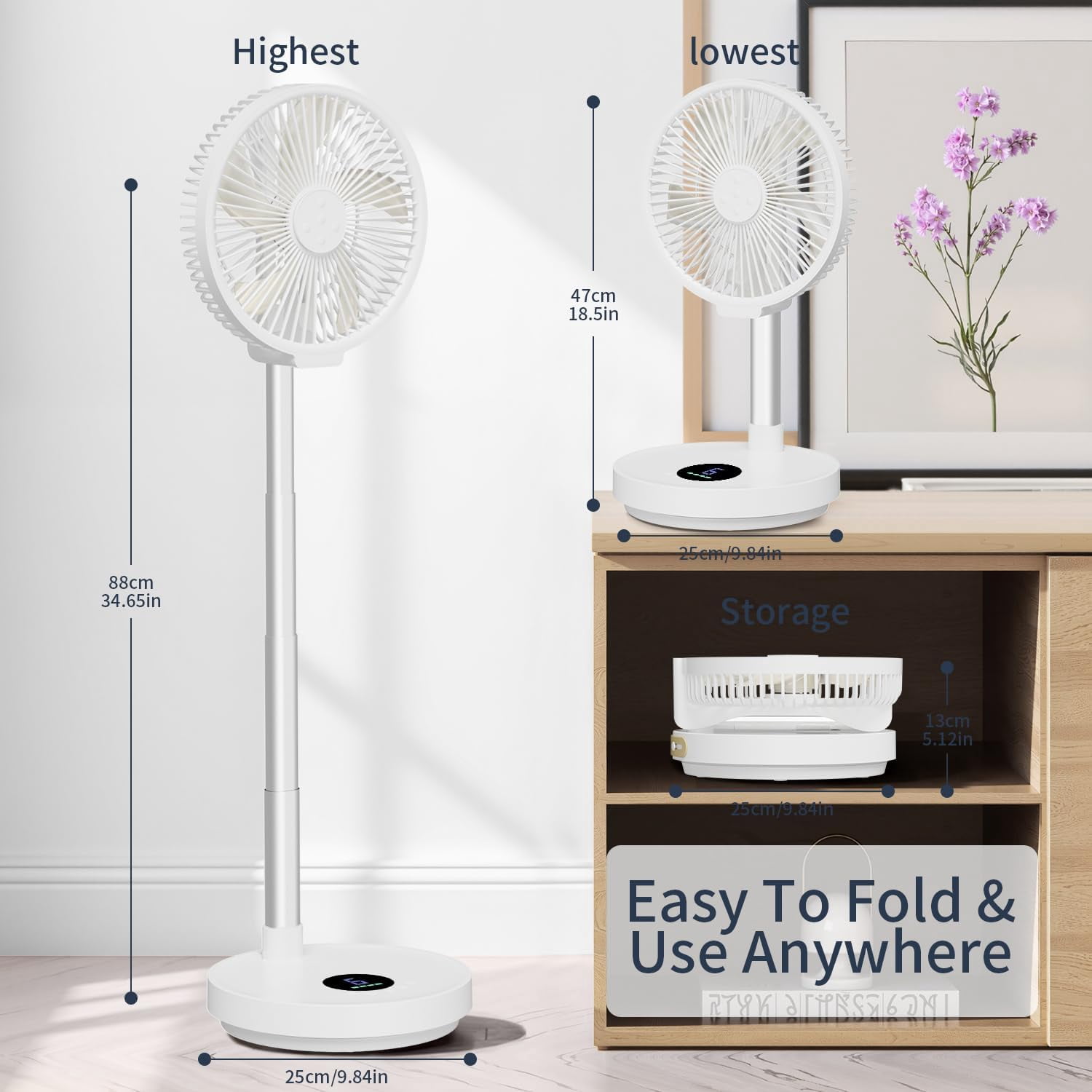 10" Portable Fan - Wireless Battery Operated Fan - 6 Speeds - LED ...