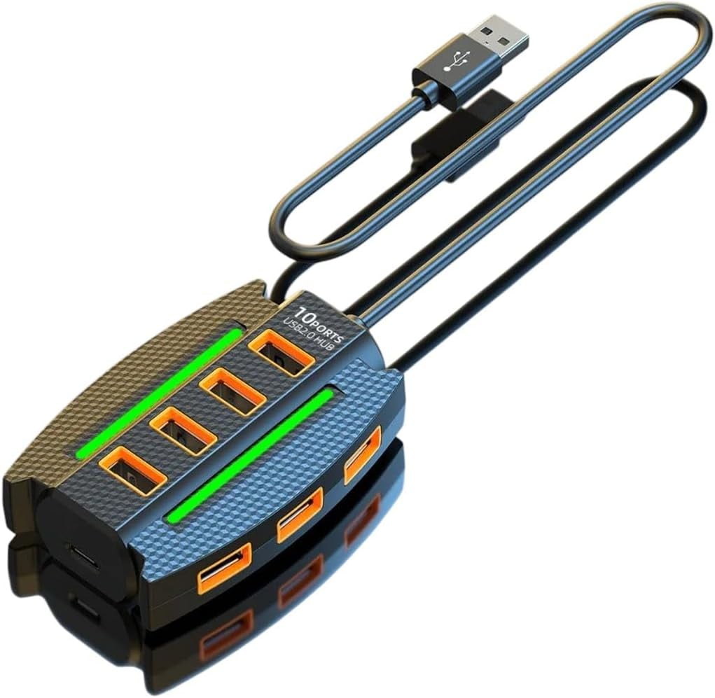 10 IN1 USB Hub, 3.9ft Long Cable Multiport Adapter Extender with RGB ...