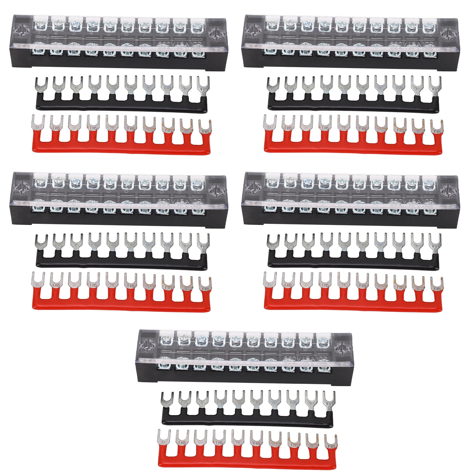 10 Position Terminal Block Connector Strip Kit, 600V 15A, Dual Row ...