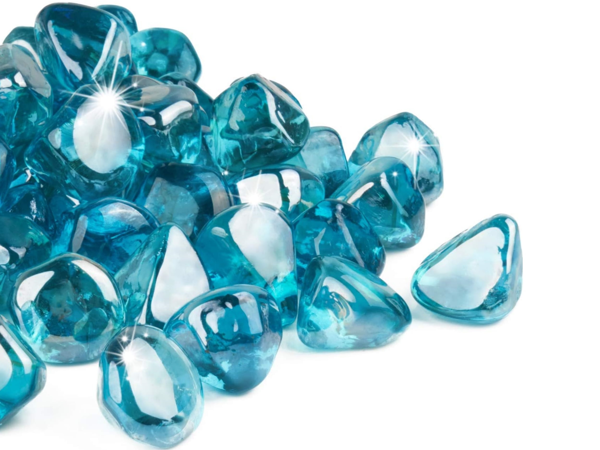 10 Pound Luster Fire Glass Diamonds - 1 Inch, Caribbean Blue, Suitable ...