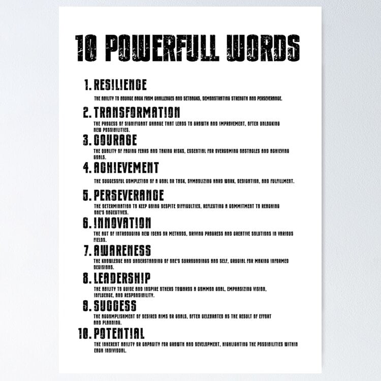 10 Powerfull Words Poster- Unframed Poster | Wall Art | Perfect For ...