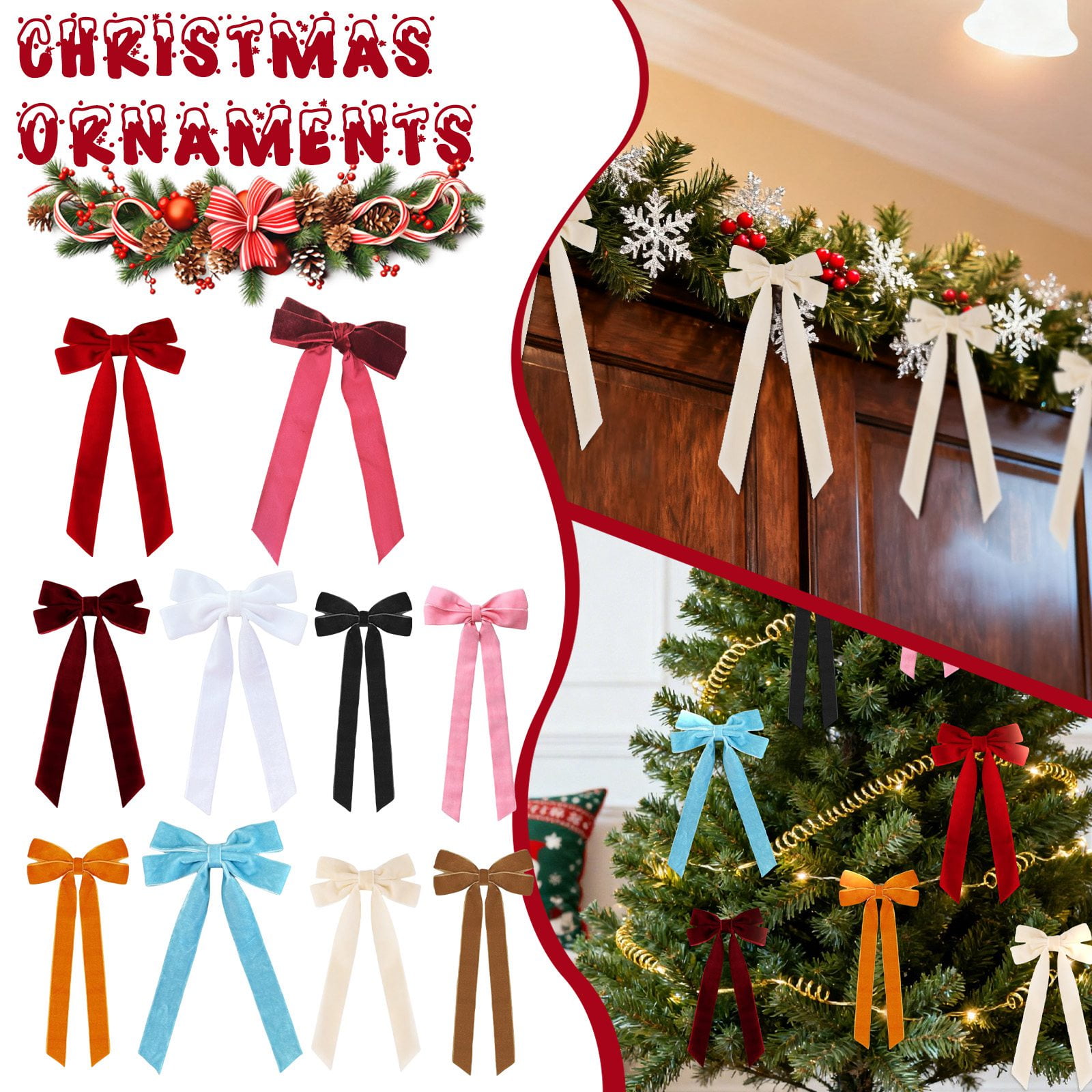 10" Pre-made Red Velvet Christmas Tree Bow with Red Velvet Ribbon for ...
