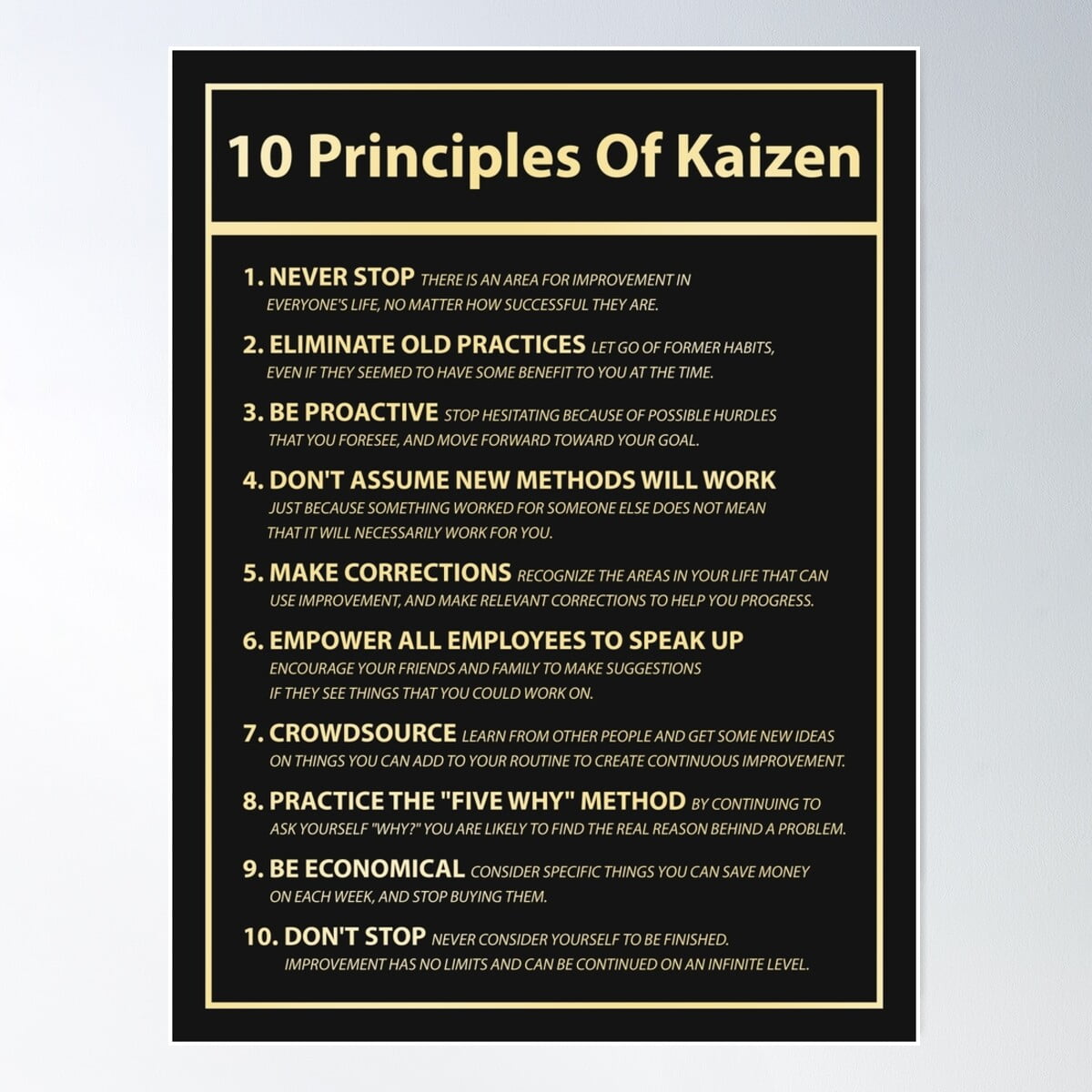 10 Principles Of Kaizen Print Motivational Company Improve Business ...