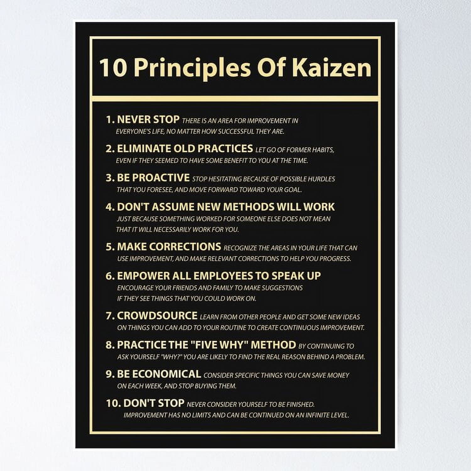 10 Principles Of Kaizen Print Motivational Company Improve Business ...
