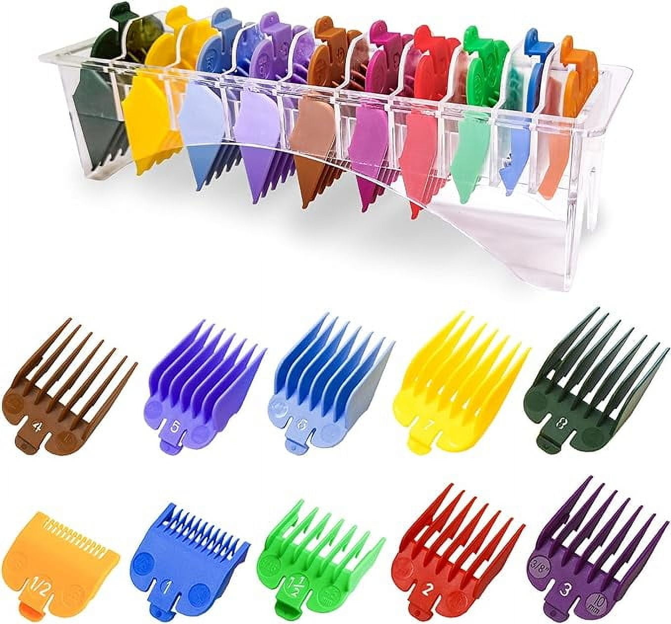 10 Professional Hair Clipper Guards Cutting Guides Fits for Most Wahl Clippers with Organizer ...