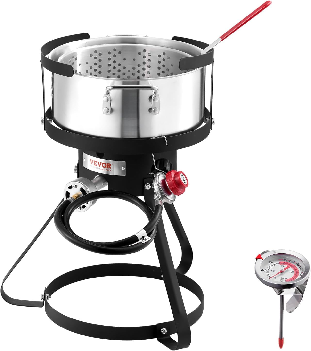 10 Qt Outdoor Deep Fryer with Propane Burner, Thermometer, and Strainer ...