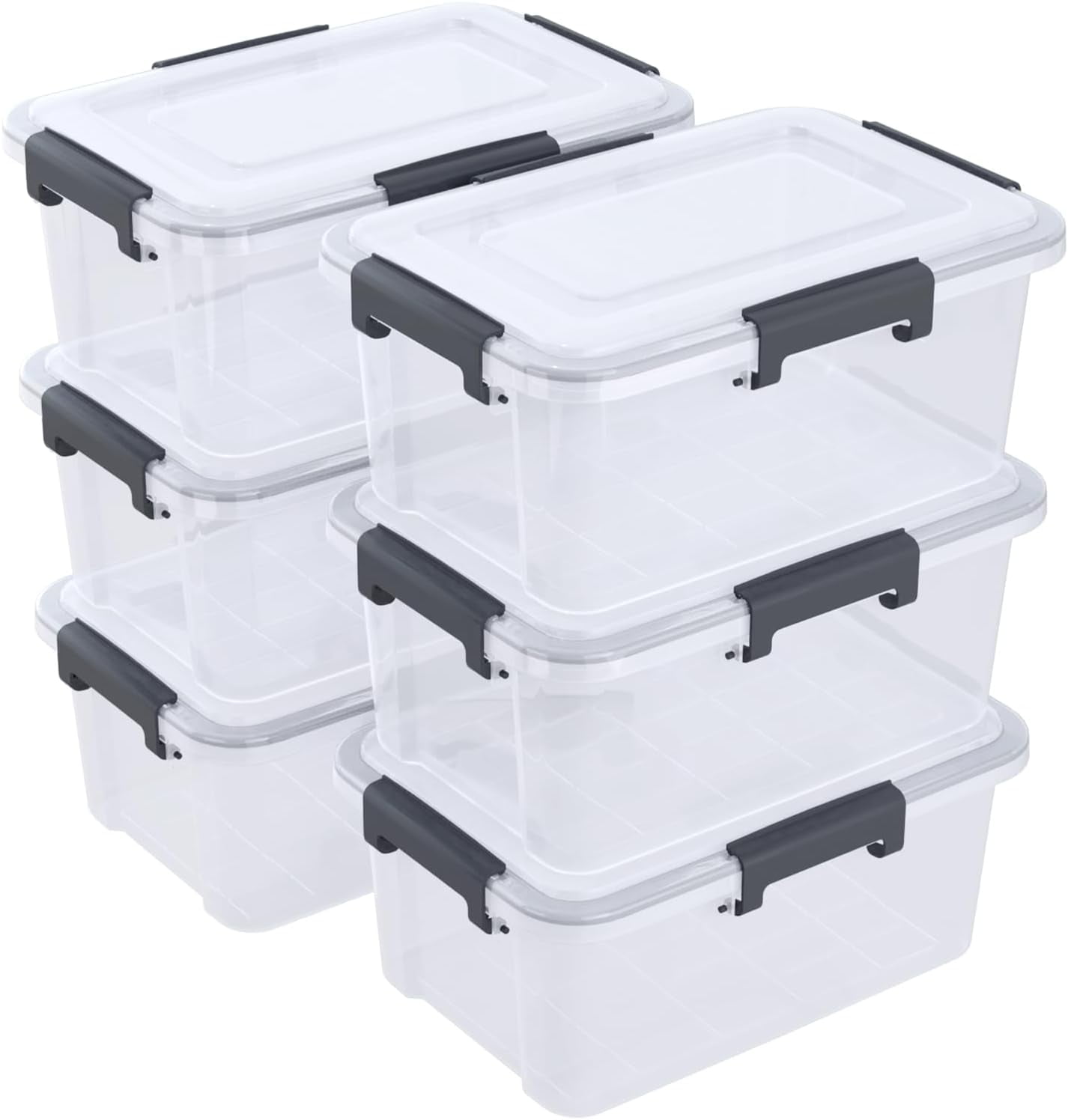 10 Quart Airtight Storage Tote pack of 6, Clear Latching Storage Box ...