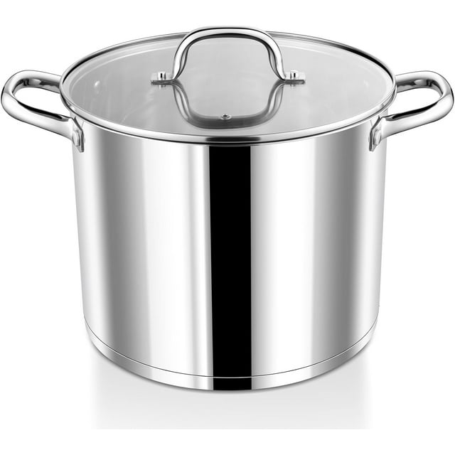 10 Quart Extra Large Stock Cooking Pot with Glass Lid, Pasta Canning ...
