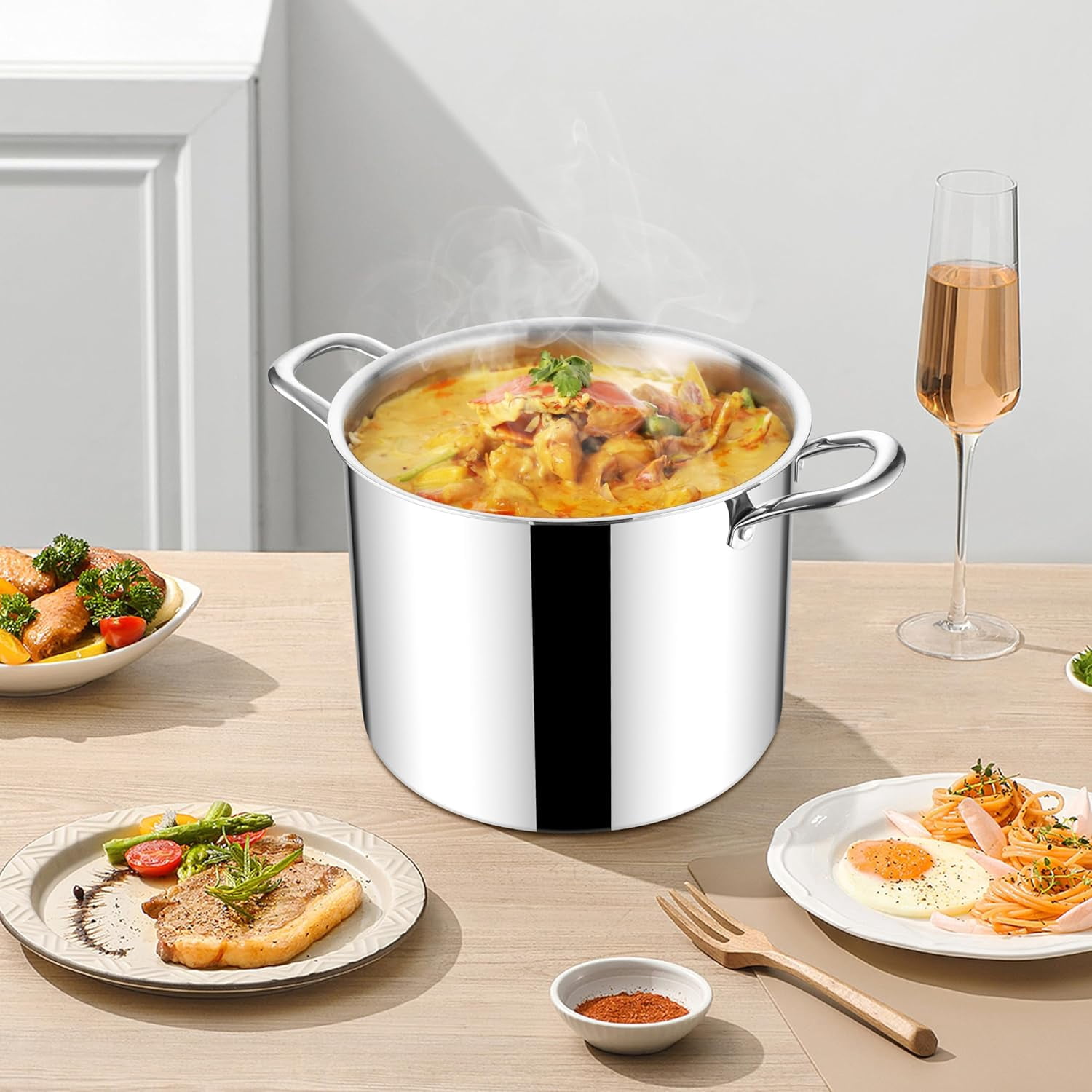 10 Quart Stock Pot, 18/10 Stainless Steel Large Cooking Pot with Lid ...