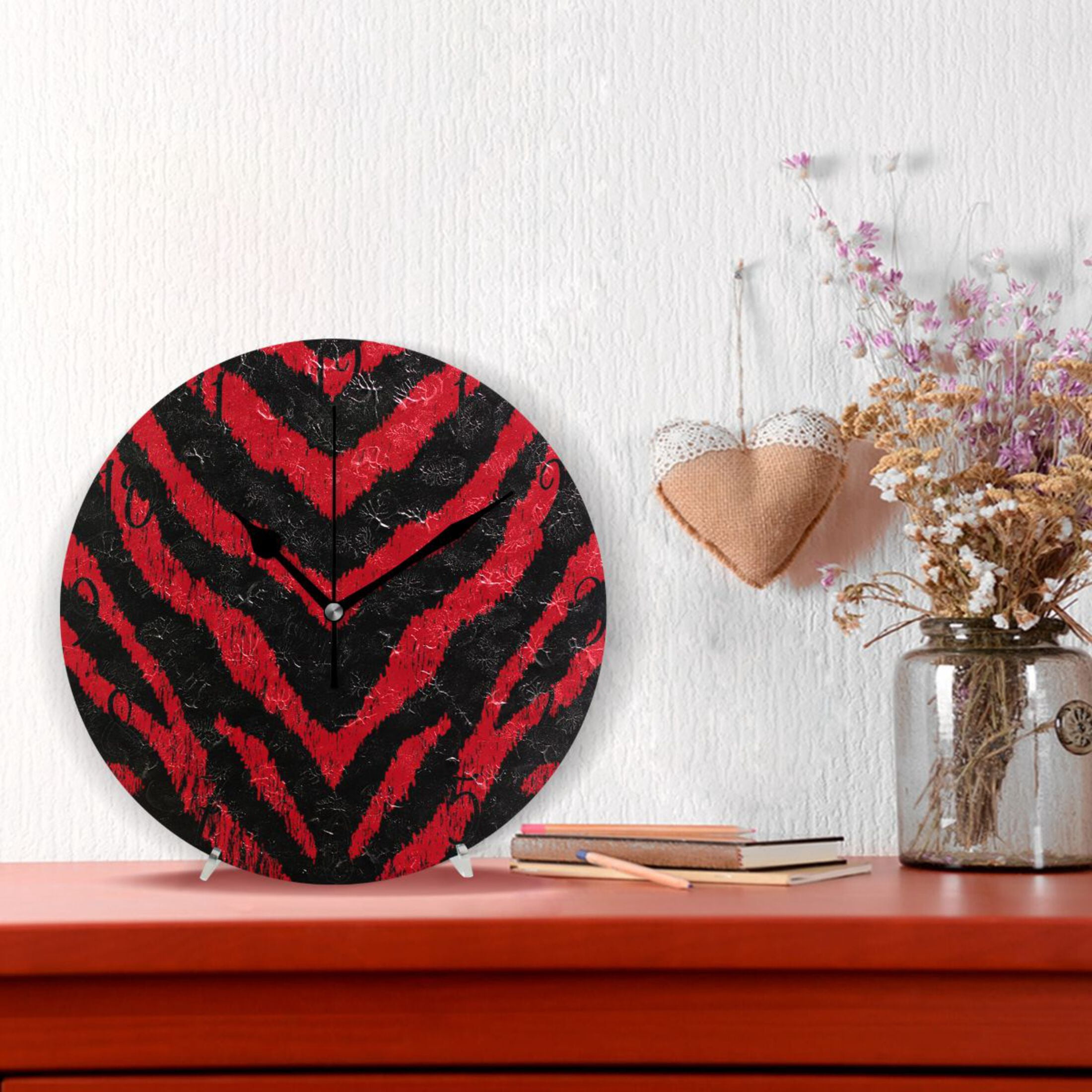 10" Quartz Indoor Wall Clock Silent Mechanism / Bold Crimson Chevron ...