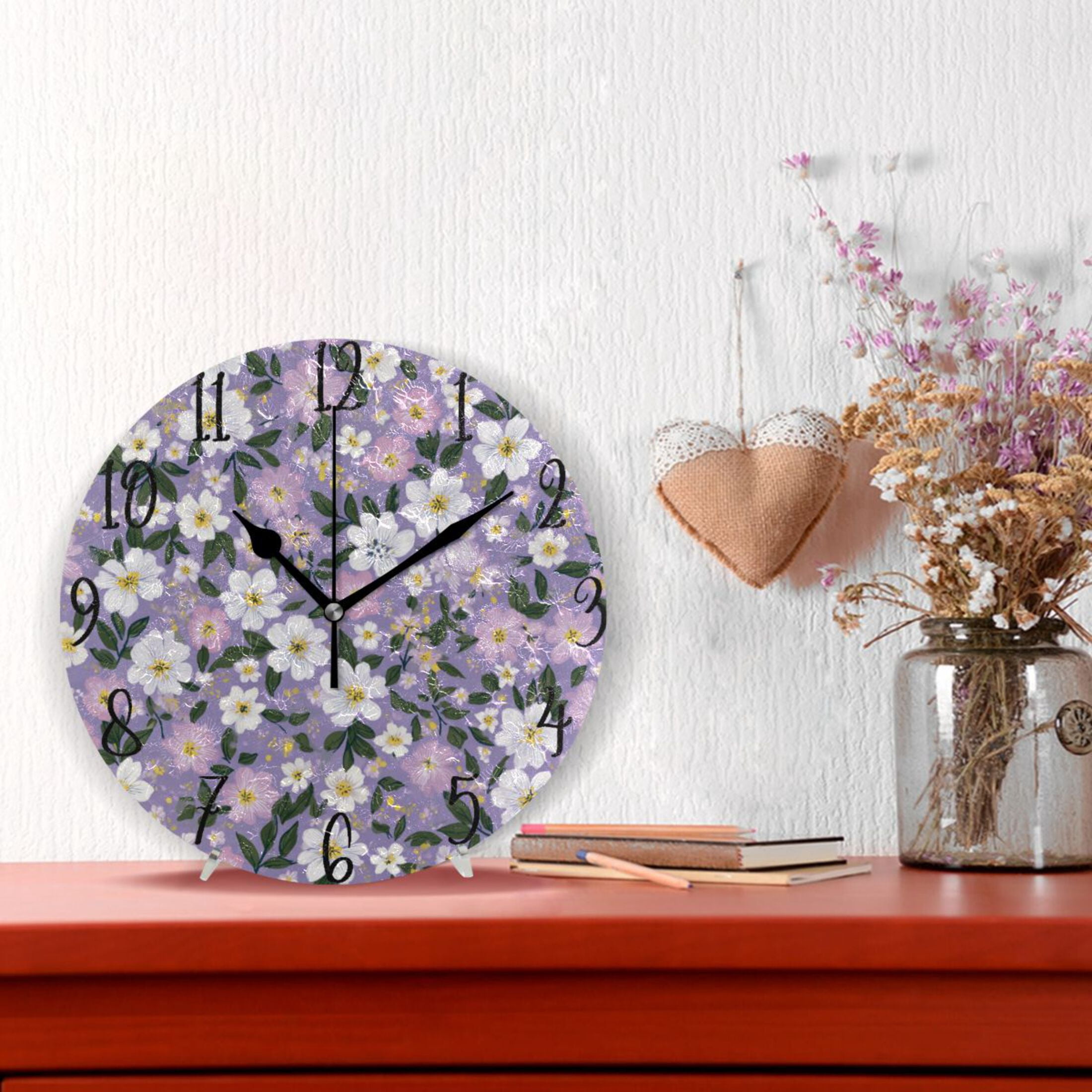 10" Quartz Indoor Wall Clock Silent Mechanism - Dainty Floral Seamless ...