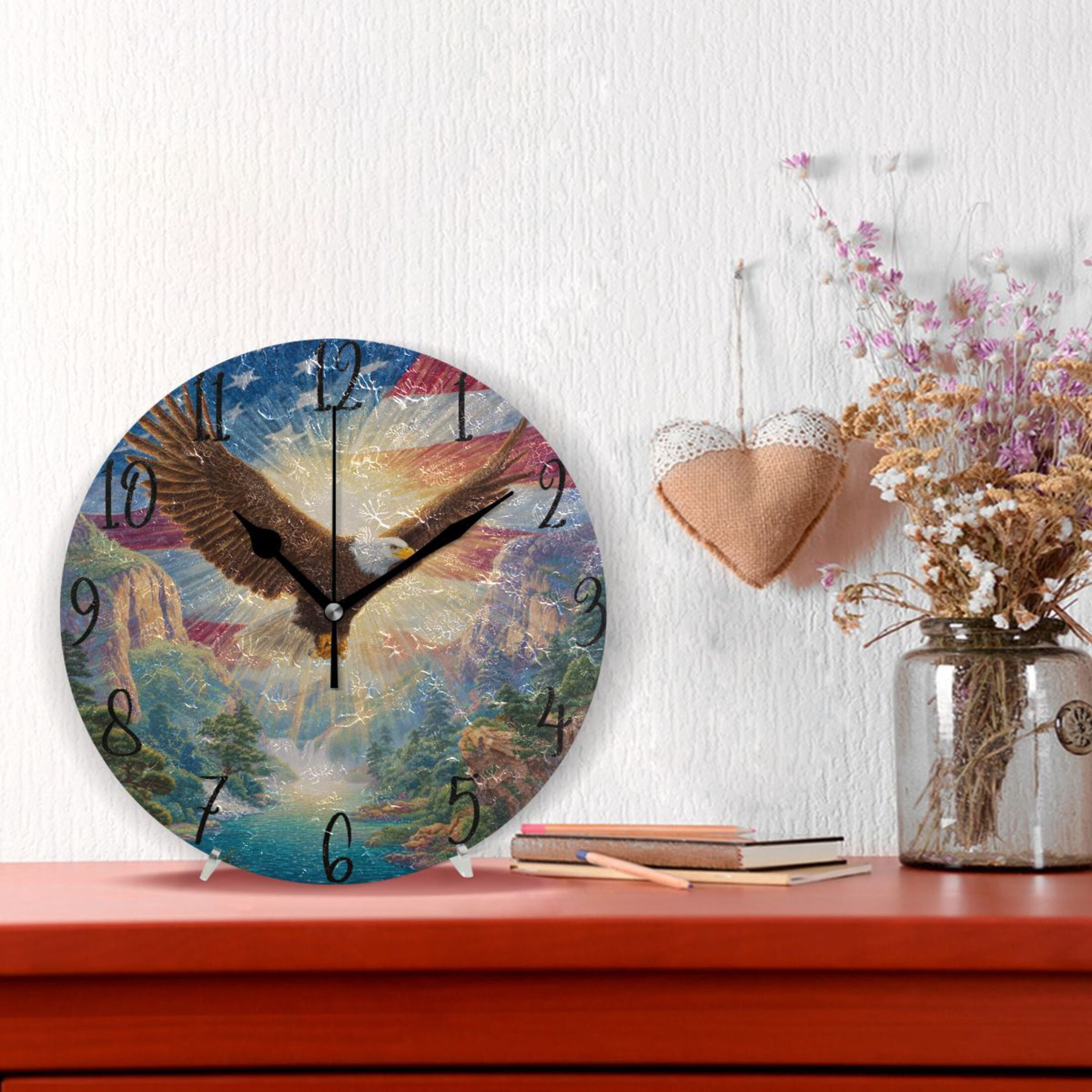 10" Quartz Indoor Wall Clock Silent Mechanism / Eagle Soar over The ...
