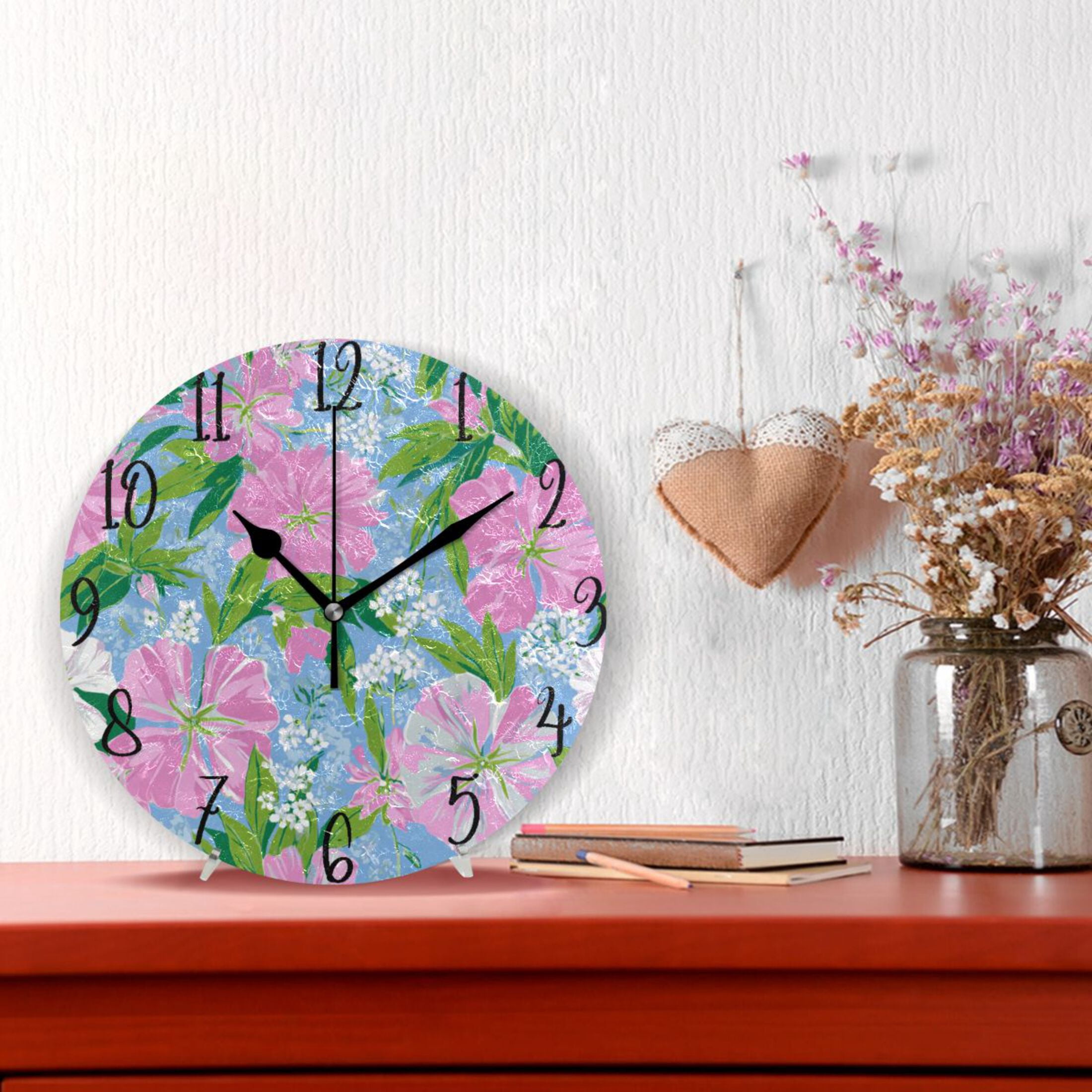 10" Quartz Indoor Wall Clock Silent Mechanism / Lily Flowers Pattern ...