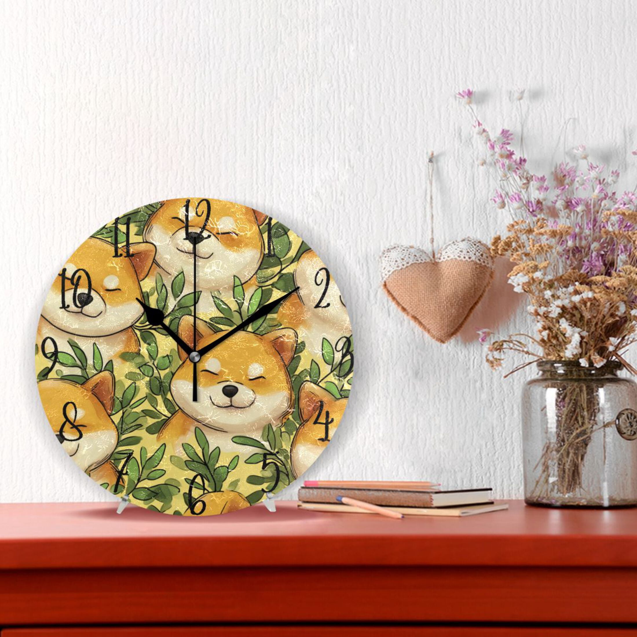 10" Quartz Indoor Wall Clock Silent Mechanism / Sleepy Shiba Buddies ...